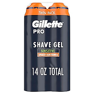 Gillette PRO Shaving Gel For Men Cools To Soothe Skin And Hydrates Facial Hair, TWIN PACK - Total 14oz, ProGlide Sensitive 2 in 1 Shave Gel