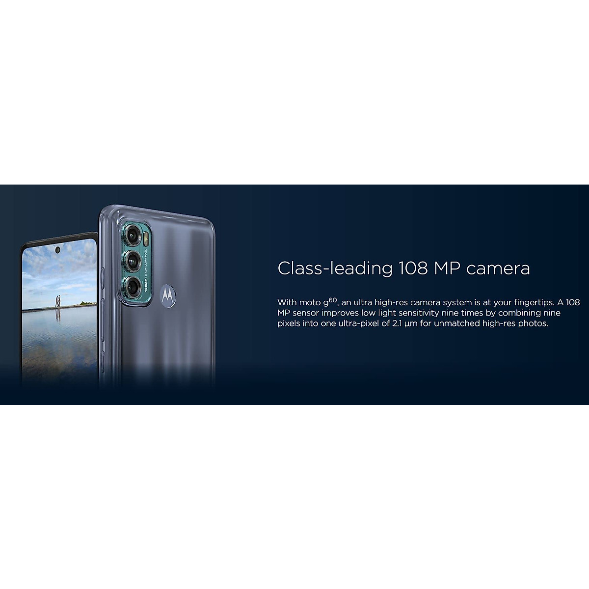 Motorola Moto G60 (128GB, 6GB) 6.8" 120Hz, 108MP Camera, Snapdragon 732, GSM Unlocked (T-Mobile, AT&T, Metro, Global) 4G LTE International Model XT2135-2 (w/Fast Car Charger, Dynamic Gray)