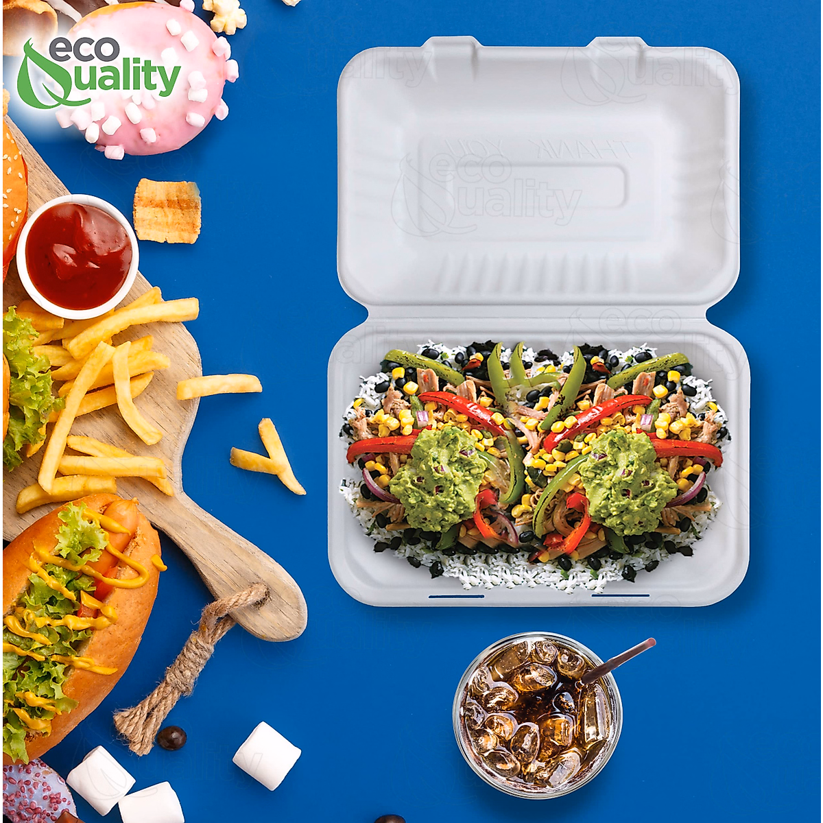 Compostable Rectangular Hinged Clamshell Take Out Food Containers 9x6x3,Heavy Duty Quality Disposable to go Containers, Single Compartment Eco-Friendly Takeout Box, Restaurants, Food Trucks (250)