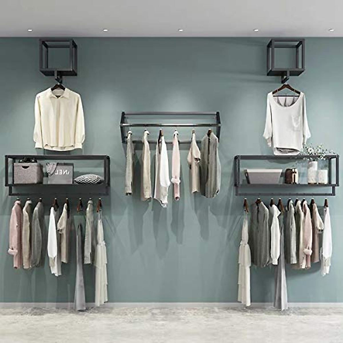 MDEPYCO Creative Triangle Display Garment Racks in Boutique Clothing Stores, Wall-Mounted Hanging Clothes Shelf in Home, Towel Racks for Bathroom Storage (Black, 31.5" L)