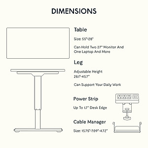 FLEXISPOT EN2 Whole-Piece Standing Desk, 55 x 28 Electric Stand Up Height Adjustable Desk (White Frame + 55" Maple Top, 2 Packages)