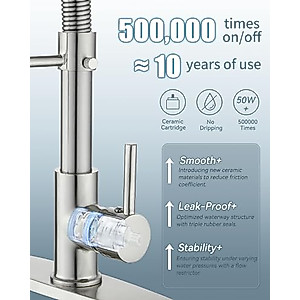 Casavilla Kitchen Faucet Set, Commercial Kitchen Sink Faucets with Pull Down Sprayer and Soap Dispenser, Stainless Steel Faucets for Kitchen Sinks, Single Handle Spring Kitchen Faucets with Deck Plate