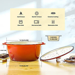 HUABANG Enameled Cast Iron Dutch Oven with Lid,Cast Iron Pot, Diameter Suitable For All Kinds of Cookware and Induction Cooker,Dishwasher,Suitable for Making Food (7.3 Quart, Cerise Oval)