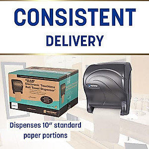 San Jamar Tear-N-Dry Essence Paper Towel Dispenser Automatic Dispenser, for 8 Inch Rolls, Dispense in 10 Inch Portions, Plastic, 10 x 14.75 x 12.25 Inches, Black