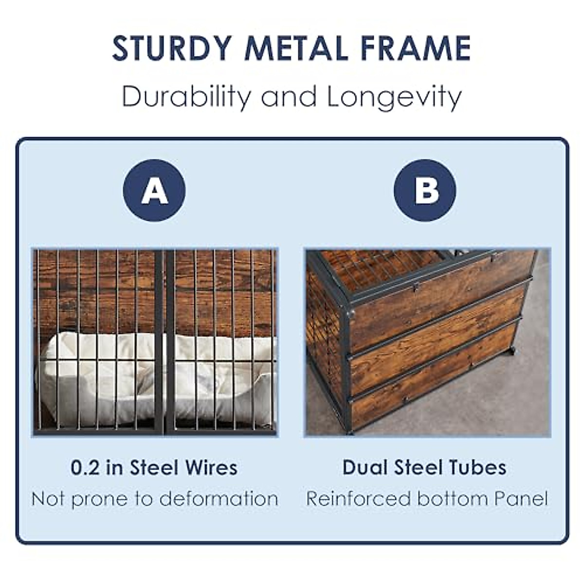 Sufulaa Furniture Style Dog Crate for Small Dog, Heavy Duty Anti-Chew Dog Kennel Furniture with 3 Doors, Wooden Decorative Indoor Basic Dog Cage with 3-Layer Storage Shelves