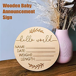 Wooden Baby Announcement Sign, Birth Announcement Sign, Hello World Newborn Sign, Baby Name Announcement Sign for Photo Prop Baby Shower Nursery Gift