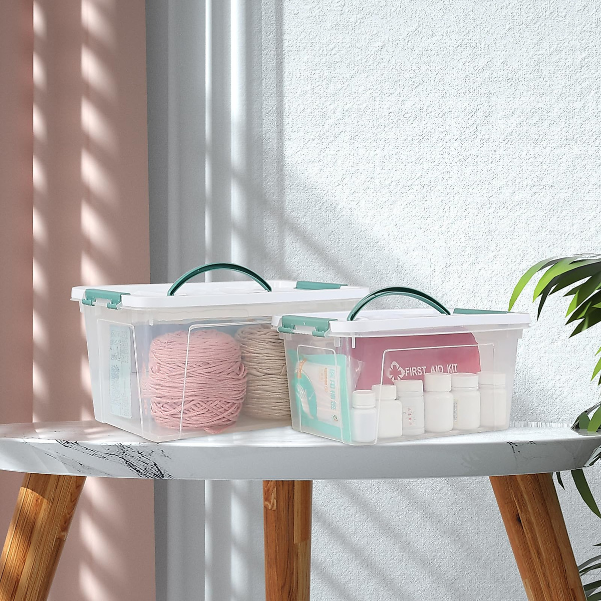 Uumitty Clear Storage Latch Box/Bin, 2-Pack Plastic Organizing Container with Handle and Lids (14 QT & 7QT)