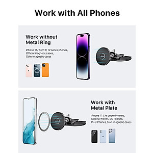 Ciencimy CD Car Mount Compatible with MagSafe iPhone 15 14 13 12 Pro Max Plus, [Built-in Metal Steel] Magnetic CD Slot Phone Holder & [Stable Metal Hook] Car Vent Phone Mount