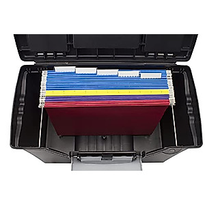 Storex Legal File Box with Organizer Lid – Plastic Office File Storage Box for Letter and Legal Hanging Folders, 17.13 x 9.63 x 11 Inches, Black, 1-Count (61510U01C)