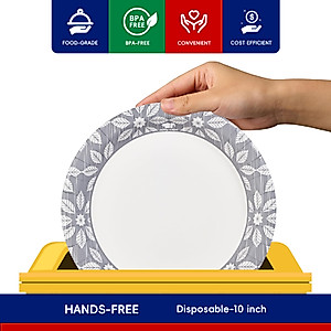 JOLLY CHEF 10 inch 140 Pack Disposable Paper Plates,Soak Proof, Cut Proof, Heavy Duty Printed Paper Plates for Everyday Use