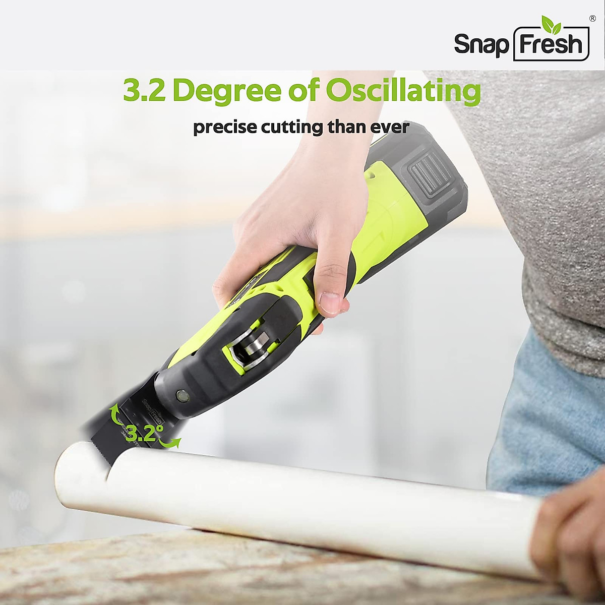 Cordless Oscillating Tool, SnapFresh 20V Battery-Powered Oscillating Multi-Tool with 6 Variable Speed Control and 22pcs Accessories for Trimming,Cutting, and Removing, Battery and Charger included