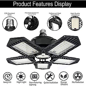 6 Pack LED Garage Lights,160W Deformable Garage Lights 16000Lumens Adjustable LED Garage Lighting,E26 Super Bright LED Garage Light 6000k Nature Light for Garage,Office,Warehouse