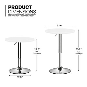 MoNiBloom Bistro Pub Table Round Bar 27.5"- 36" Height-Adjustable Cocktail Table for Dining Room Home Kitchen Patio Bistro, 23.5 Inch Table Top, White