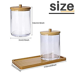2Pack Acrylic Qtip Holder Dispenser and 1 Bamboo Tray, 10oz Bathroom Canisters Set, Apothecary Jars Qtip Holder Bathroom for Cotton Ball, Cotton Swab,Q-Tips Accessories Storage Organizer