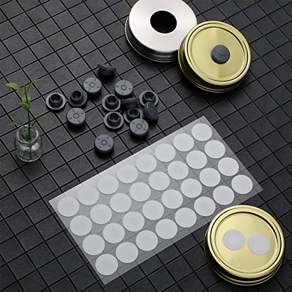 64 Pieces Synthetic Filter Paper Stickers 0.3 um Filter Disc Mushroom and 100 Pieces Vial Rubber Stopper Injection Ports for Mushroom Cultivation(7.6mm Diameter)