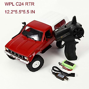 Apawband RC Truck WPL C24 RC Crawler 1/16 Scale 4x4 RC Rock Crawler All Terrain Off Road Pickup Truck RTR Remote Control LED Proportional Throttle Steering Hobby Toy for Adult
