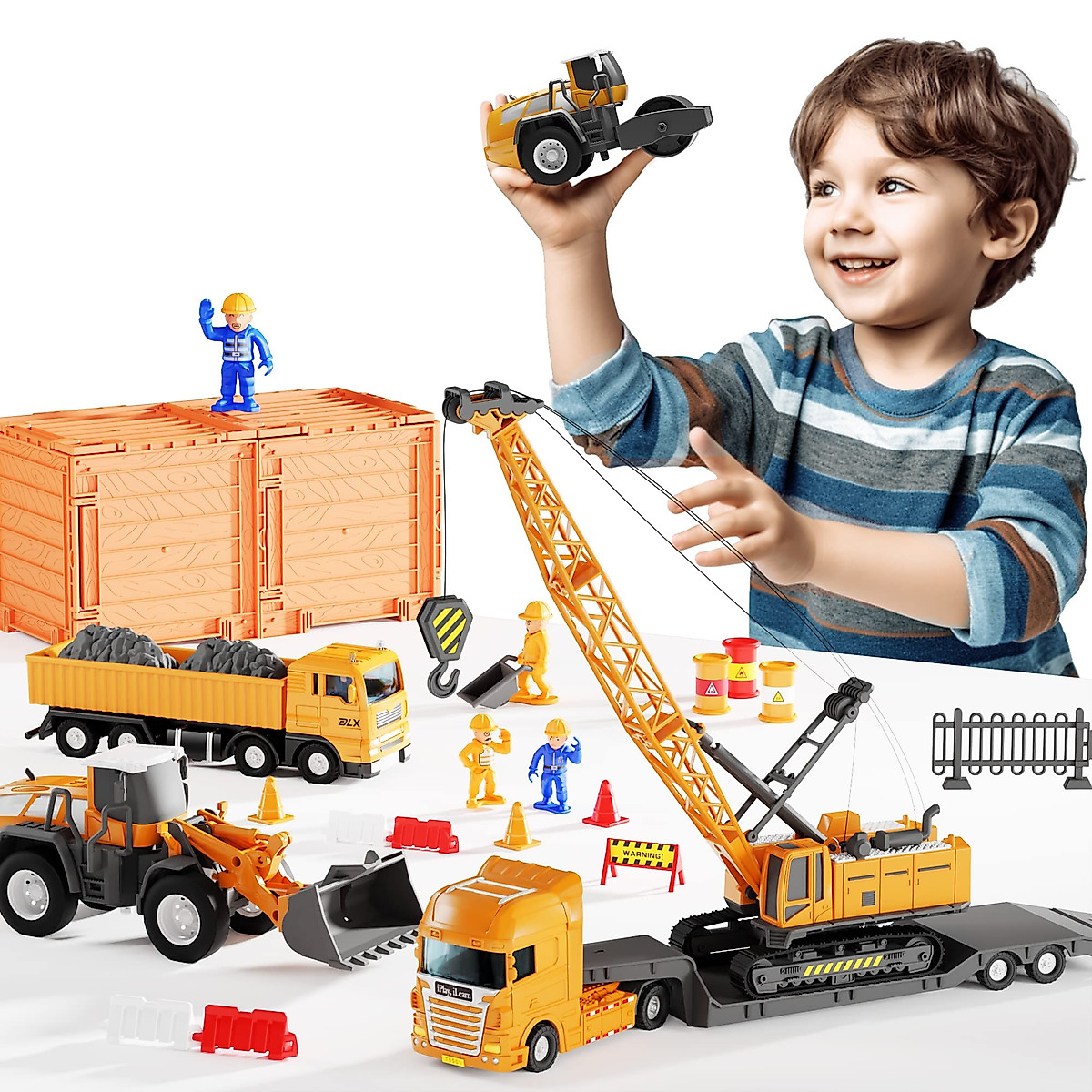 iPlay, iLearn Kids Construction Toys Truck Set, Boys Engineering Vehicle Playset, Crane Transport Trailer, Bulldozer Forklift for Sandbox Site, Birthday Gift for Age 3 4 5 6 Years Old Toddler Children