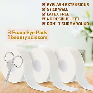 3 Pieces Soft Foam 1Pieces Cosmetic Scissors Elastic Eyelash Tapes White Lash Extension Tape Adhesive Under Eye Pads Beauty Lash Foam Tape for Eyelash Extensions
