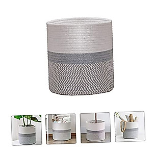 Hoement 1pc Rope Storage Basket Baby Costume Round Laundry Basket Wicker Hamper Round Organizer Baskets Baby Diapers Basket Blanket Storage Basket Sundries Box Woven Basket Home Organizer