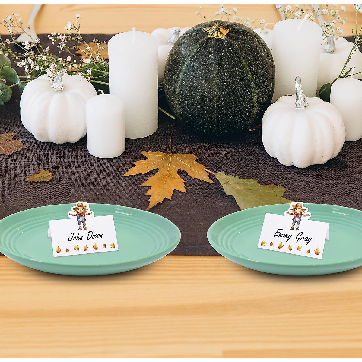 100 Pack Thanksgiving Place Cards Fall Scarecrow Seating Harvest Name Card Table Setting Paper Autumn Tent Cards Dinner Wedding Tables Placement Party