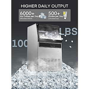 100lbs Commercial Ice Maker Machine per Day, Stainless Steel Housing Under Counter Ice Machine with 33lbs Storage Capacity, Freestanding Ice Maker, Ideal for Restaurant, Bars, Home Offices, FOHERE