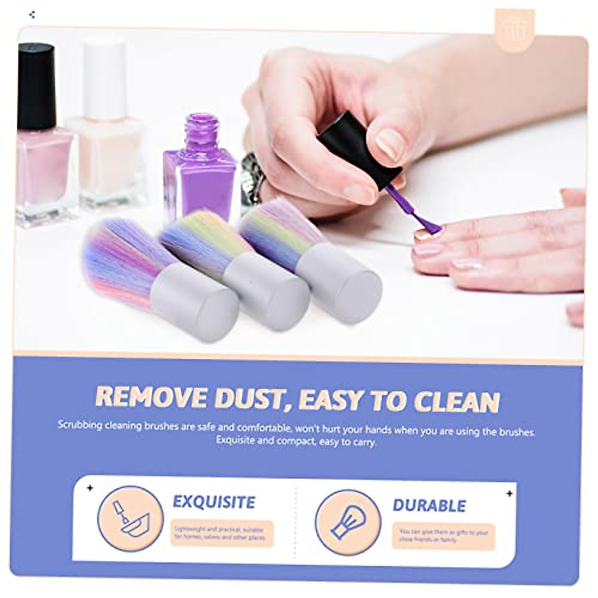 Hemoton 3pcs Colorful Dust Brush Para Uñas Acrilicas Makeup Powder Brush Duster for Cleaning Nail Art Remover Hand Fingernail Brush Cleaner Nail Powder Cleaner Brushes Colorful Grip