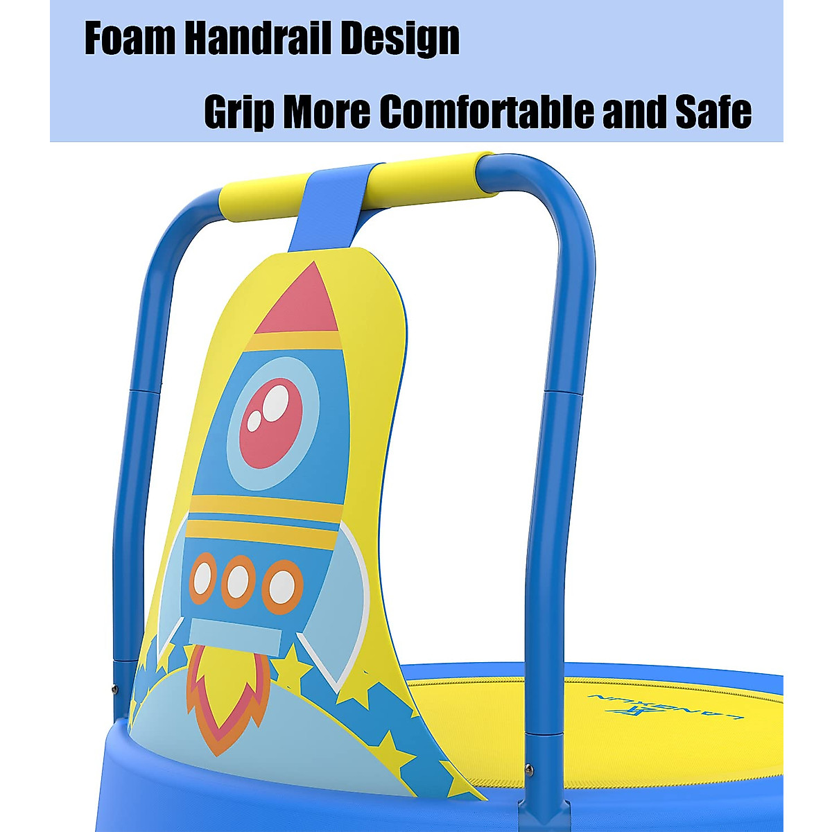 LANGXUN Rocket-Themed Mini Trampoline for Kids 6 Months to 4 Years - Indoor Trampoline Toys for Baby Boys' Birthdays