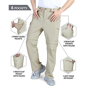 Outdoor Ventures Mens Hiking Pants Lightweight Quick Dry Convertible Pants, Stretch Zip-Off Cargo Pants for Travel Fishing Beige