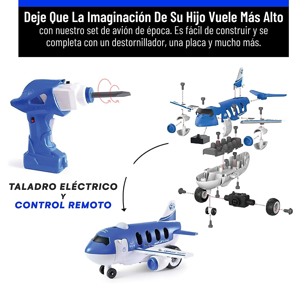 Electric Drill Airplane Take Apart Toy | Convert to Remote Control | Easter Gift for Boys 3-7 | Build Realistic Plane for Toddlers | Assembly Set with Screwdriver | Kids' Aeroplane Toy