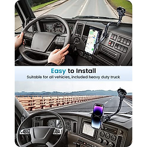 APPS2Car Cell Phone Holder Car Windshield/Dashboard/Window Car Phone Holder Mount Strong Suction Cup Heavy Duty Truck Phone Mount for iPhone Samsung All Cellphones, Thick Case & Big Phone Friendly