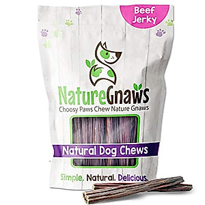 Nature Gnaws Beef Jerky Sticks for Dogs - Premium Natural Beef Gullet Bones - Simple Single Ingredient Tasty Dog Chew Treats - Rawhide Free - 5-6 Inch