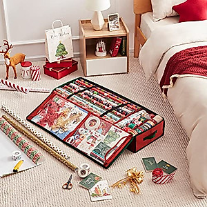 Lifewit Wrapping Paper Storage Containers with Interior Pockets, Fits 18-24 Standard Rolls, Gift Wrapping Organizer Storage for Wrapping Paper, Bows, Ribbons, 40" Length, Red