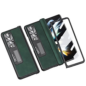 Phone flip case Premium PU Leather Case Compatible with Samsung Galaxy Z Fold 3 5G Magnetic Hinge Case with Built-in Screen Protector & Kickstand,Ultra Thin PC Shockproof Cover case with card holder (