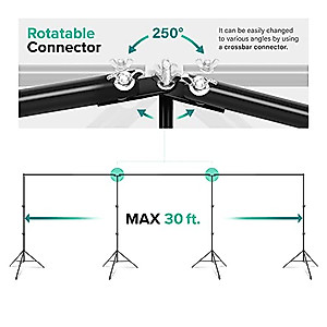 Julius Studio 30 feet Max Crossbar, 250° Rotatable Angle, Triple Wide Telescopic Backdrop Stands, Background Support System with 10 Spring Clamps and 4 Counter Weight Sand Bags, JSAG795