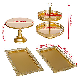 ATRDTO 4pcs Iron Cake Stands Set Cake Holder for Wedding Birthday Baby Shower Gold (Gold)