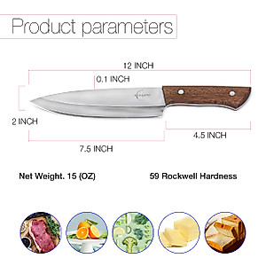 8 Inch Chef Knife - Professional Kitchen Knife Made of High Carbon Stainless Steel, Ultra Sharp Full Tang Chef's Knife,- Rust-Resistant