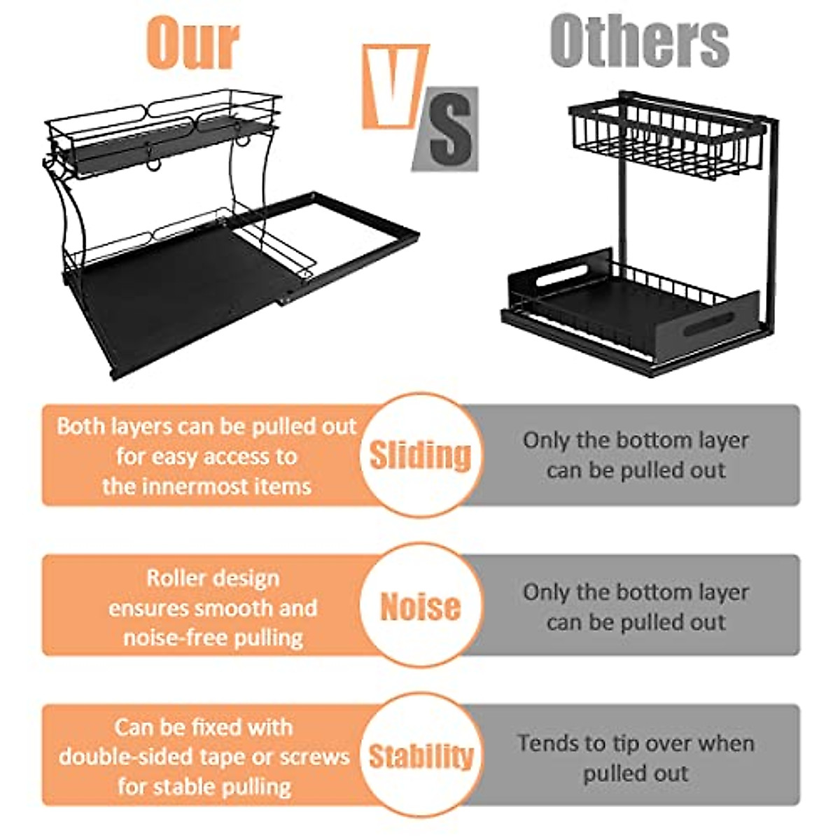 HAIQUANDJS Pull Out Cabinet Organizer 2 Tier Under Sink Cabinet Organizer Storage Shelf with Sliding Storage Basket for Kitchen Bathroom Laundry Room, Request at Least 11 inch Cabinet Opening