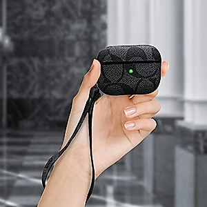 MOLOVA Case for Airpods Pro,Luxury Stylish PU Ultra Slim & Thin Soft TPU Anti-Slip Scratch Resistant Drop Proof Full Cover Case with Keychain/Lanyard//Ear Hook/Watch Band Holder/Anti-Lost Strap,Black