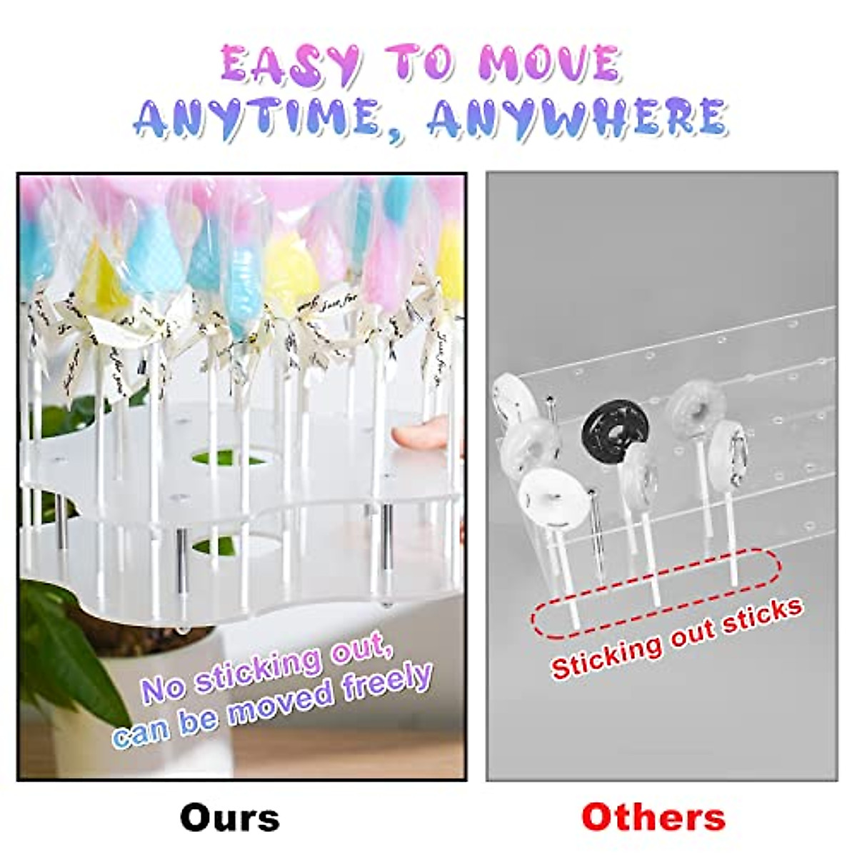 NiHome Acrylic Cake Pop Display Stand, 25 Holes Acrylic Holder Display Stand for Dessert Table Cupcakes Lollipops Candy Weddings Baby Showers Birthday Parties Anniversaries Halloween (Frosted)