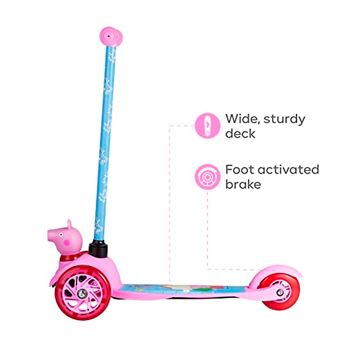 Sakar Self Balancing Toddler Scooter with Light-Up Wheels - Extra Wide Deck, 3 Wheel Platform, Foot Activated Brake, 75 Lbs Limit, Scooter for Kids Ages 3-5