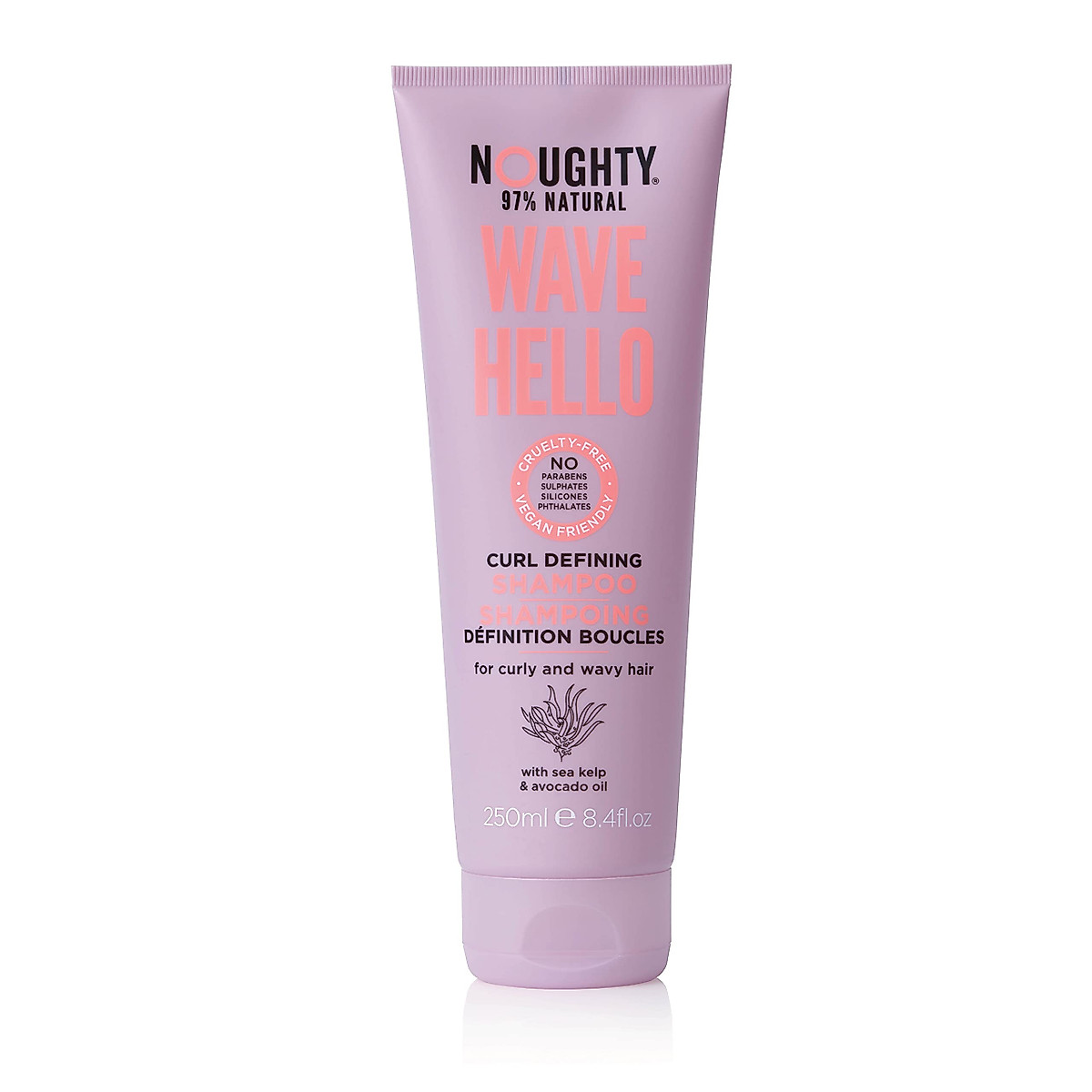 Noughty Wave Hello Curl Defining Shampoo - 97% Natural, Vitamin-Rich Formula for Curly and Wavy Hair, Sulphate-Free Vegan Haircare, 250ml