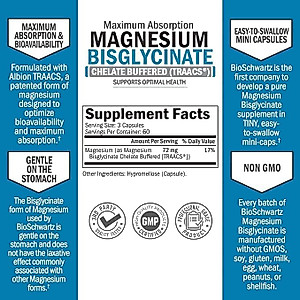 Magnesium Bisglycinate Chelated Supplement - High Absorption Magnesium Supplement for Muscle, Bone & Joint Support - Non-GMO, Non-Laxative, Fully Buffered for Maximum Bioavailability - 180 Capsules