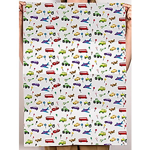 CENTRAL 23 Boys Birthday Wrapping Paper - 6 Sheets of Gift Wrap - Car Rocket Airplane Tractor Gifts - For Birthday Baby Shower - Recyclable