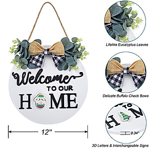 Seasonal Interchangeable Welcome Sign for Front Door Decor, Welcome to Our Home Sign with Holiday Pieces for Farmhouse Front Porch Decor and Housewarming Gift(White)