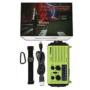 Emergency Radio Hand Crank Solar, AM/FM/SW NOAA Weather Radio, Portable Battery Operated Radio with Cell Phone Charger, 3W LED Flashlight & Reading Lamp, SOS for Home,Storm,Camping,Survival