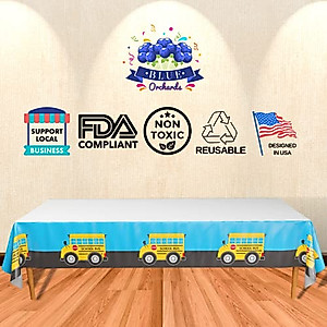 School Bus Tablecovers (Pack of 3) - 54"x108" XL - School Bus Party Supplies, Back To School Decorations, School Bus Wheels Tablecloth, Kindergarten Graduation Decorations, School Bus Theme Party