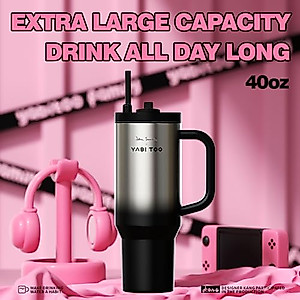 John Smith 40 oz Tumbler with Handle and Straw Reusable Stainless Steel Water Bottle Travel Mug Cupholder Friendly Gifts for Women Men Him Her (Black)