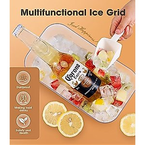 Ice Cube Trays with LId and Bin, Easy Release Ice Trays for Freezer, 2 Pack Ice Cube Molds, 64 Pcs Ice Cube Tray, Large Capacity Ice Tray Holder, Includes Ice Tong, Ice Spoon, for Whiskey, Cocktail.