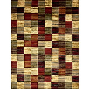 Unique Loom Barista Collection Modern, Rustic, Geometric, Squares, Urban, Warm Colors Area Rug, 9' 0" x 12' 0", Multi/Beige