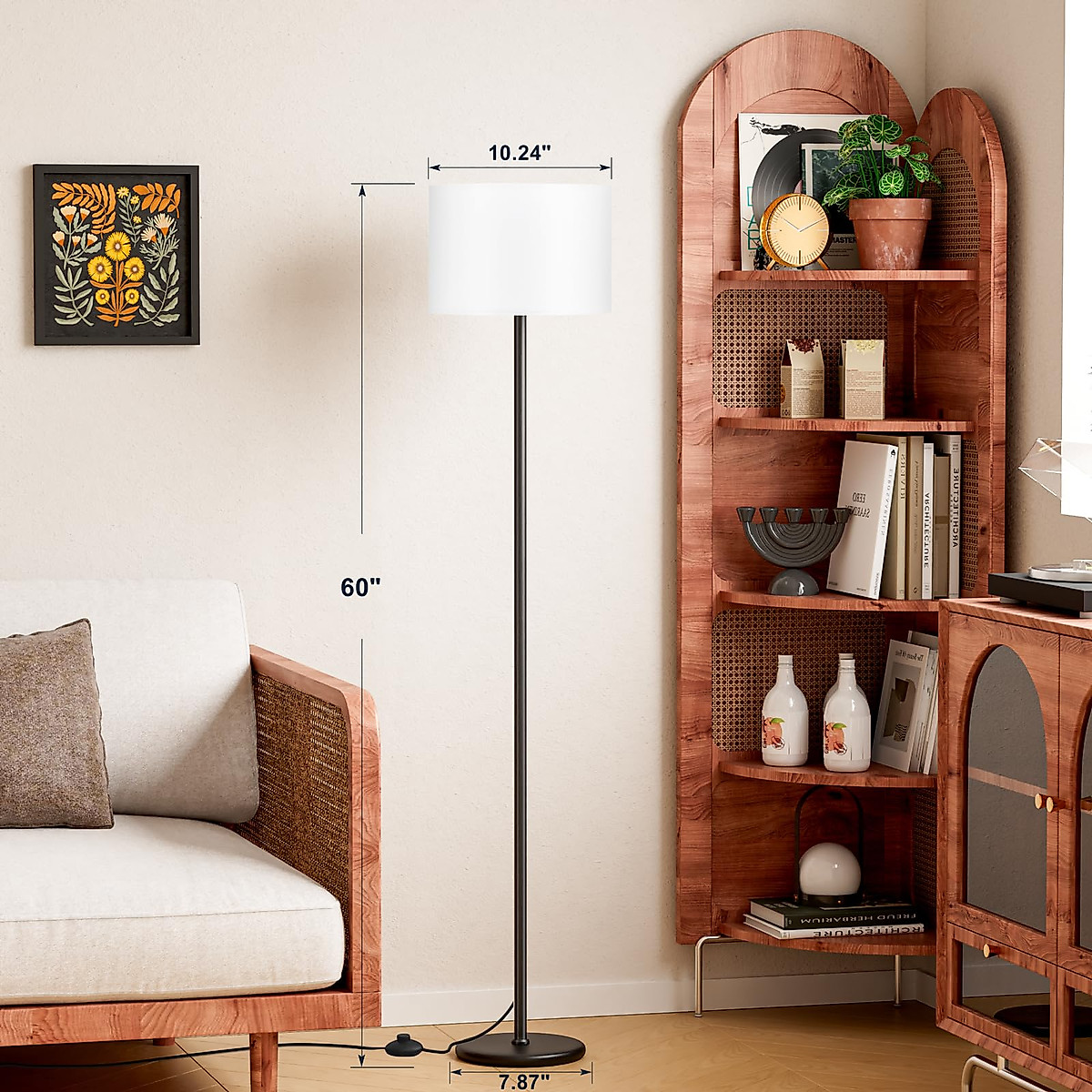 LED Floor Lamp Simple Design, Modern Floor Lamp with Shade, Tall Lamps for Living Room Bedroom Office Dining Room Kitchen, Black Pole Lamp with Foot Switch(Without Bulb)